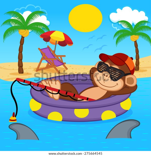 Monkey Fishing On Sea Vector Illustration Stock Vector (Royalty Free ...
