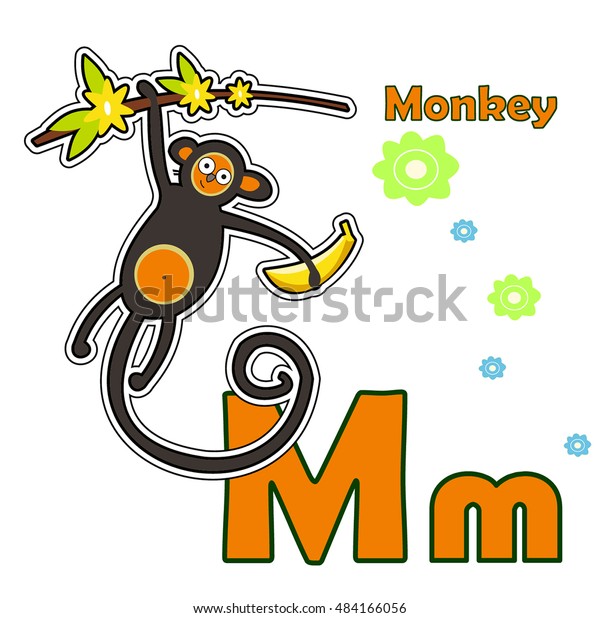 Monkey Letter M Funny Alphabet Children: vector de stock (libre de ...