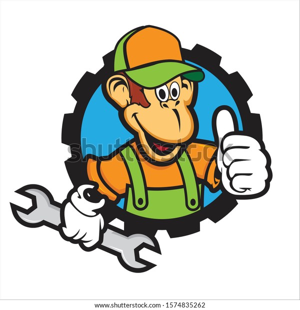 Monkey Mechanic Logo Icon Illustration Design Stock Vector (Royalty ...