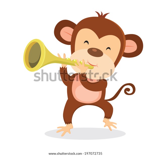 Monkey Playing Trumpet Stock Vector (Royalty Free) 197072735 | Shutterstock
