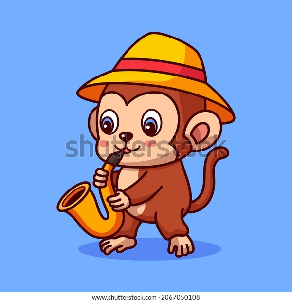 Monkey Playing Trumpet Vector Cartoon Illustration: เวกเตอร์สต็อก (ปลอด ...