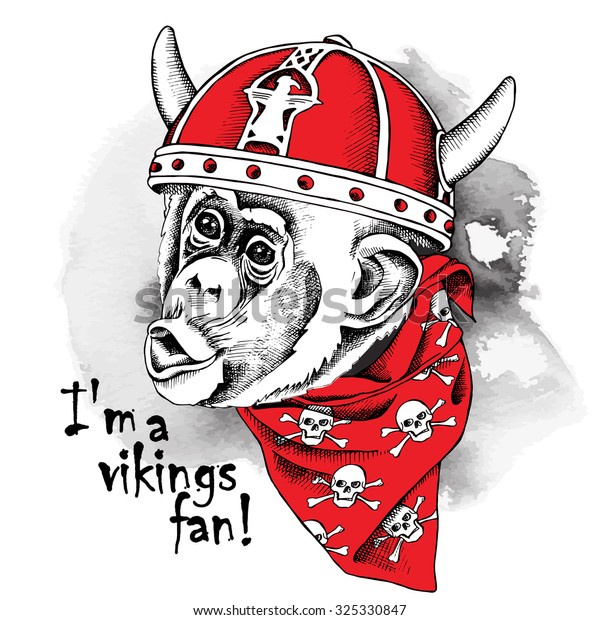 Monkey Portrait Red Viking Helmet Horns Stock Vector (Royalty Free ...