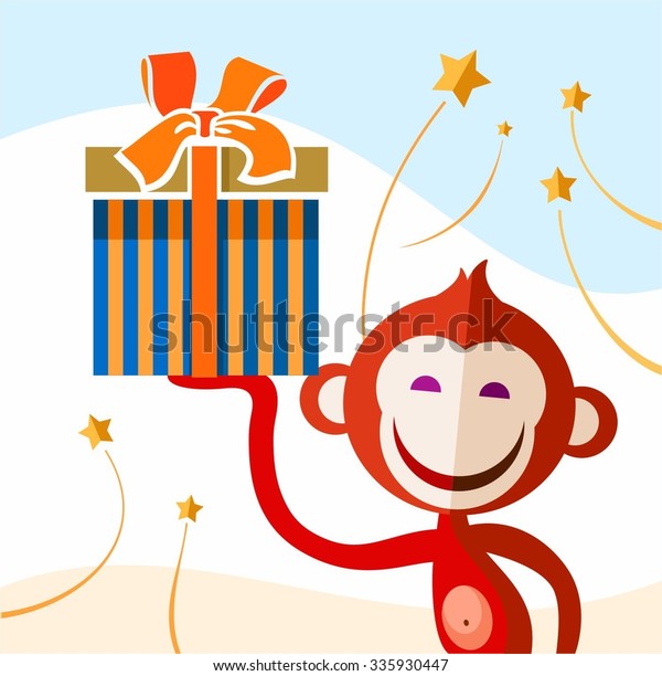 Monkey Present Color Picture Laughing Red Stock Vector (Royalty Free ...