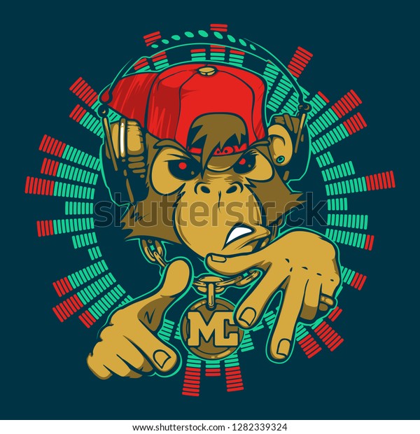 Monkey Rapper Monkey Mc Chimpanzees Headphones Stock Vector (Royalty ...