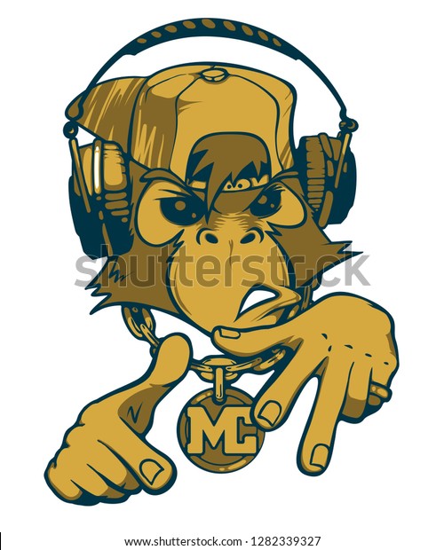 Monkey Rapper Monkey Mc Chimpanzees Headphones Stock Vector (Royalty ...