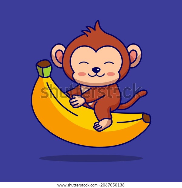 Monkey Riding Banana Vector Cartoon Illustration: เวกเตอร์สต็อก (ปลอด ...