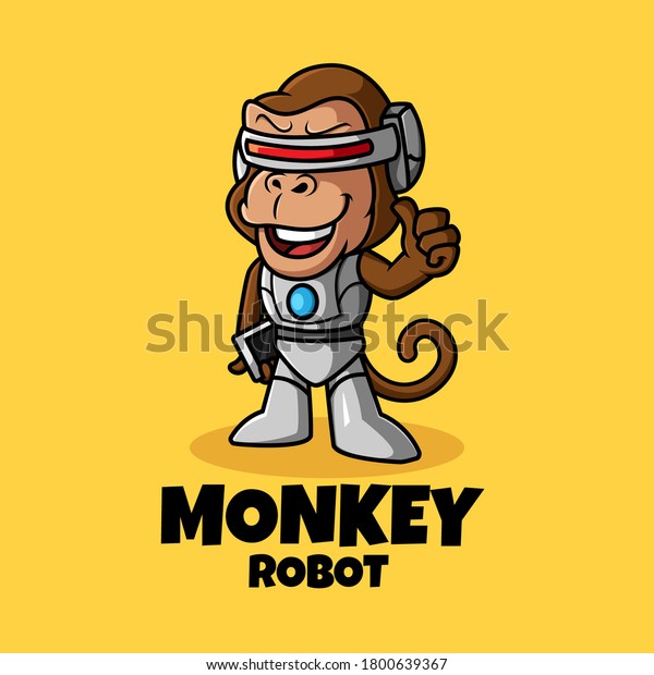 Monkey Robot Cartoon Illustration Logo Template Stock Vector (Royalty ...