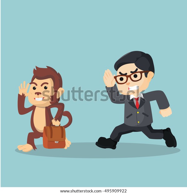 Monkey Stealing Bag Businessman Stock Vector (Royalty Free) 495909922 ...
