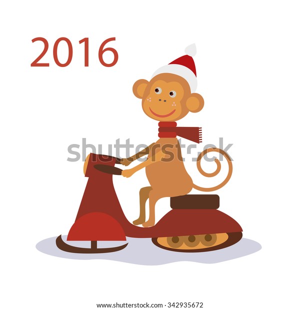 Monkey Travel On Snowmobilevector Illustrationcard Happy Stock Vector ...