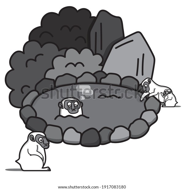 Monkeys Gathering Hot Spring Deep Mountains Stock Vector (Royalty Free ...