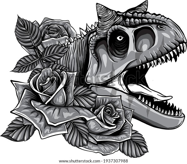 Monochromatic Dinosaur Roses Frame Vector Design Stock Vector (Royalty ...