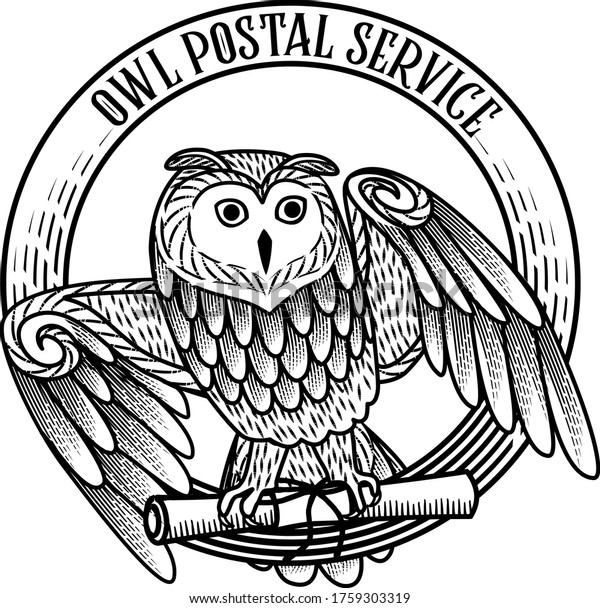 Monochrome Card Owl Carrying Scroll On Stock Vector (Royalty Free ...