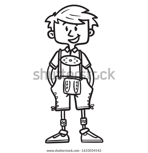 Monochrome Comic Drawing Bavarian German Boy Stock Vector (Royalty Free ...
