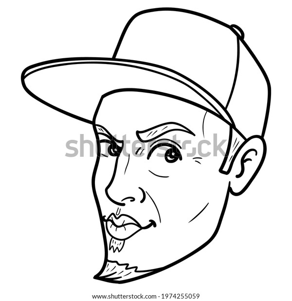 Monochrome Comic Head Man Cap Isolated Stock Vector (Royalty Free ...