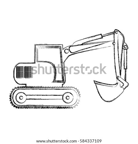 Monochrome Contour Hand Drawing Backhoe Vector เวกเตอร์สต็อก (ปลอดค่า ...