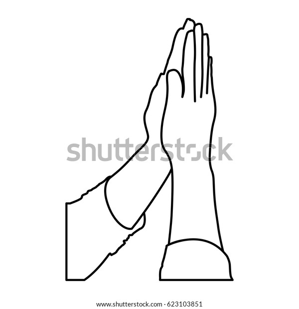 Monochrome Contour Hands Together Praying Vector Stock Vector (Royalty ...