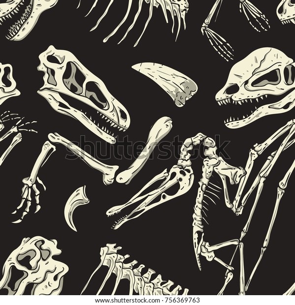 Monochrome Dinosaurs Fossil Seamless Pattern Vector Stock Vector ...