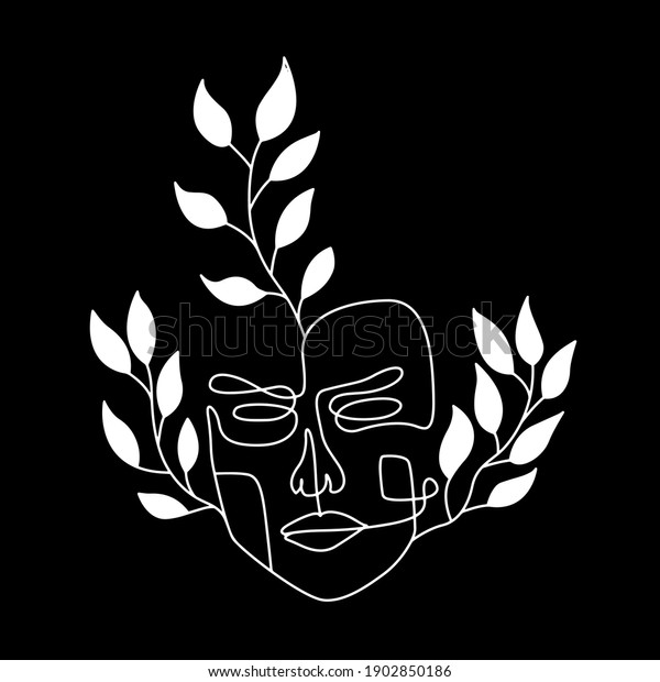 Monochrome Face Line Art Vector Nature Stock Vector (Royalty Free ...