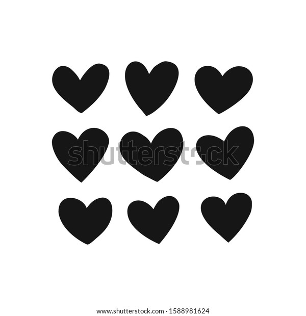 Monochrome Heart Silhouette Various Shapes Isolated Stock Vector
