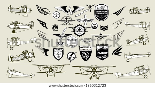 Monochrome Mega Set Retro Airplanes Emblems Stock Vector (Royalty Free ...