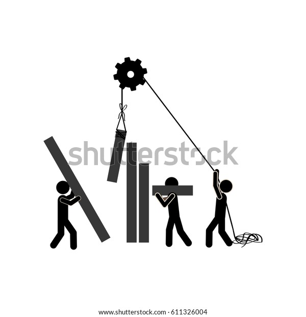 Monochrome Pictogram Construction Workers Vector Illustration Stock ...