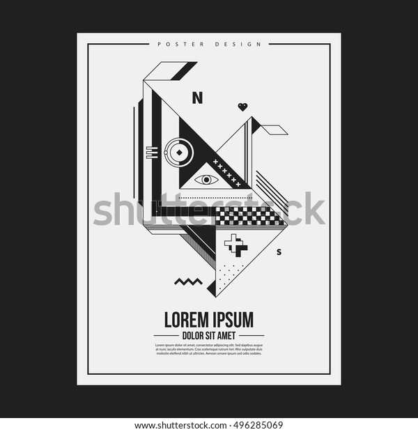 Monochrome Poster Design Template Abstract Geometric Stock Vector ...