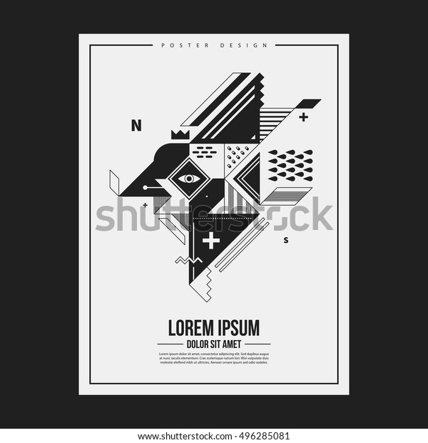 Monochrome Poster Design Template Abstract Geometric Stock Vector ...