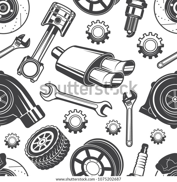 Monochrome Seamless Pattern Automobile Tools Details Stock Vector ...