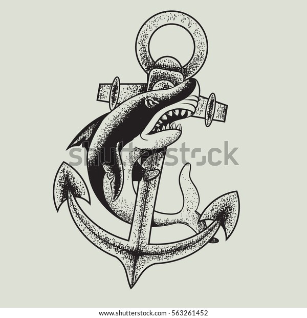 Monochrome Shark Anchor Vector Illustration Sea: vector de stock (libre ...