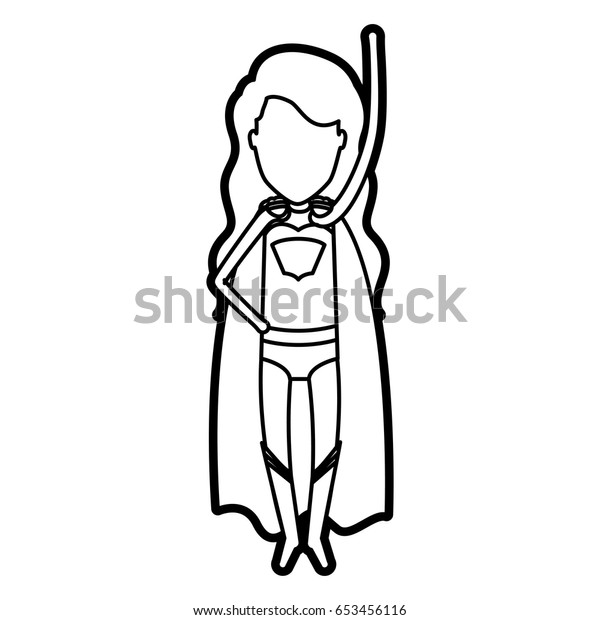Monochrome Thick Contour Standing Faceless Superhero Stock Vector ...