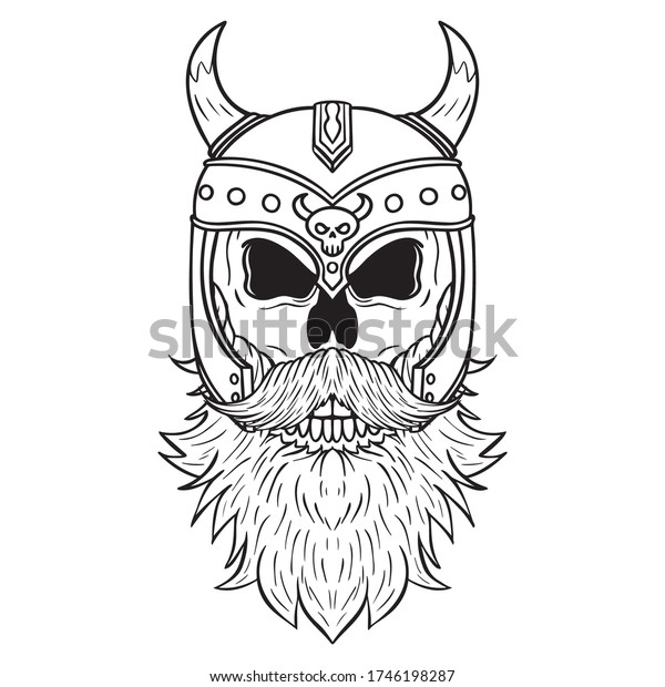 Monochrome Vector Drawing Viking Skull Disheveled Stock Vector (Royalty ...