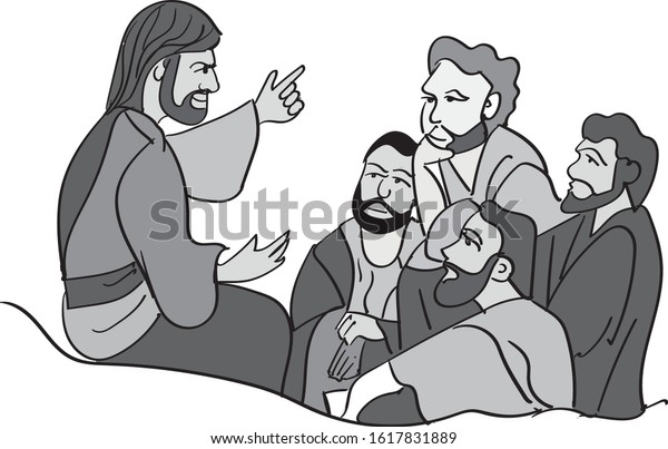 Monochrome Vector Illustration Jesus Disciples: เวกเตอร์สต็อก (ปลอดค่า ...