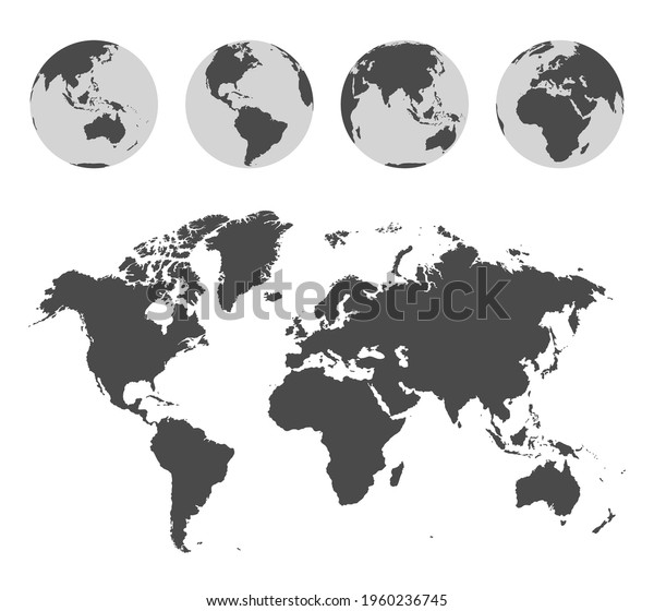 Monochrome World Map Earth Globes Set Stock Vector (Royalty Free ...