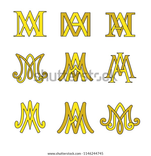 Monogram of Ave Maria symbols set. Religious catholic signs.