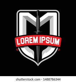 Monogram Letter M Knife Vector Badge Stock Vector (Royalty Free) 1488786344