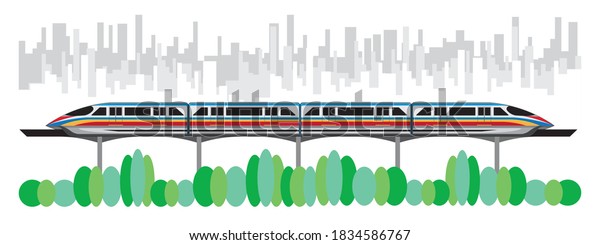 monorail skytrain background with the city drawing in vector