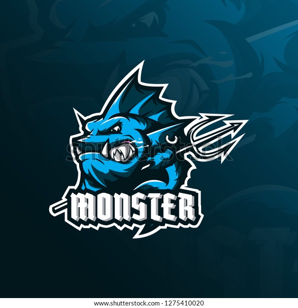 Monster Fish Mascot Logo Design Vector: vetor stock (livre de direitos ...