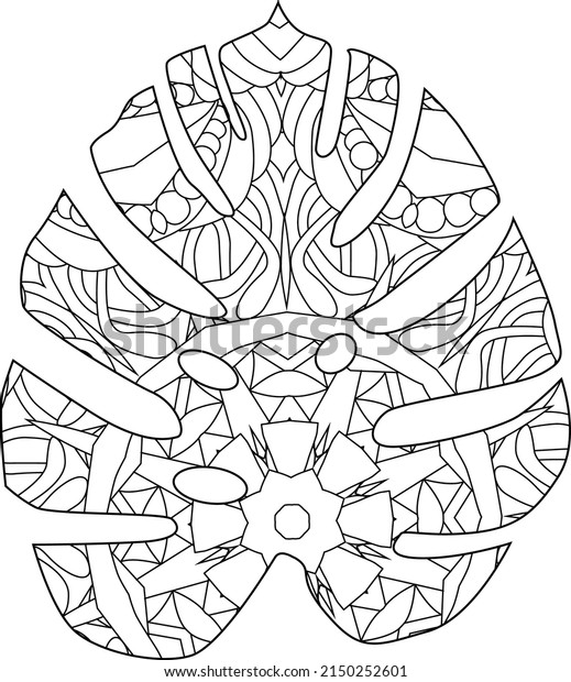 Monstera Leaf Retro Zentangle Stylized Vector: เวกเตอร์สต็อก (ปลอดค่า ...