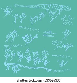 Monsters Child Drawing Vector Stock Vector (Royalty Free) 533626330 ...