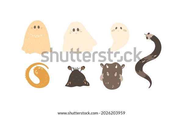 Monsters Ghosts Set Cute Creatures Halloween Stock Vector (Royalty Free ...