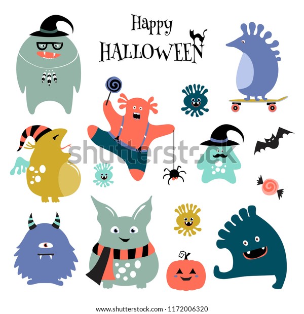 Monsters Set Funny Fantasy Creatures Colorful Stock Vector (Royalty ...