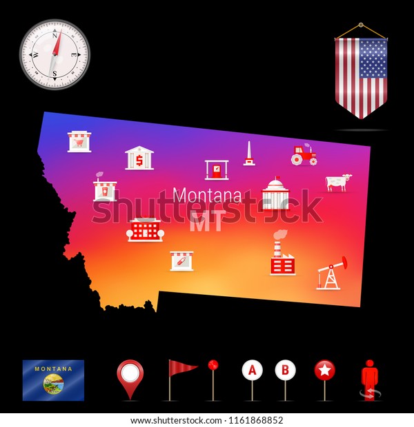 Montana Vector Map Night View Compass Stock Vector (Royalty Free ...