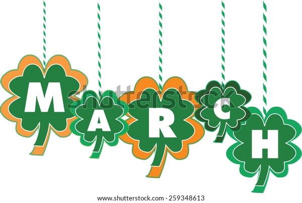 Month March Letters Hanging Within Shamrocks Stock Vector (Royalty Free ...