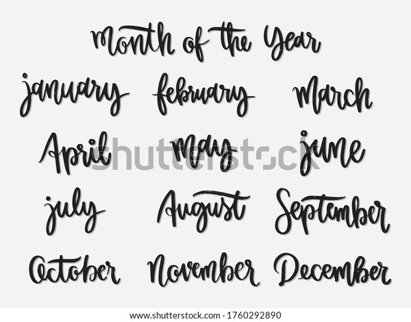 Month Year Hand Written Lettering Isolated Stock Vector (Royalty Free ...