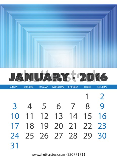 Monthly Calendar January 2016 Template Colorful Stock Vector (Royalty ...