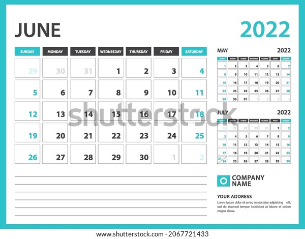 Monthly Calendar Template 2022 Year June: เวกเตอร์สต็อก (ปลอดค่า ...