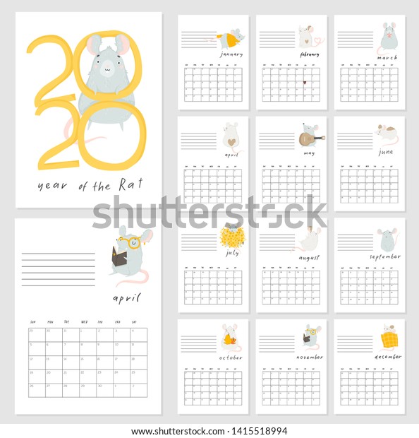 Monthly Creative Calendar 2020 Cute Hand Stock Vector (Royalty Free ...
