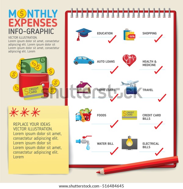Monthly Expenses Infographics Concept Use Business Stock Vector ...
