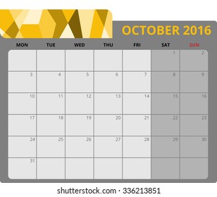 Monthly Plan Calendar October Stock Vector (Royalty Free) 336213851 ...