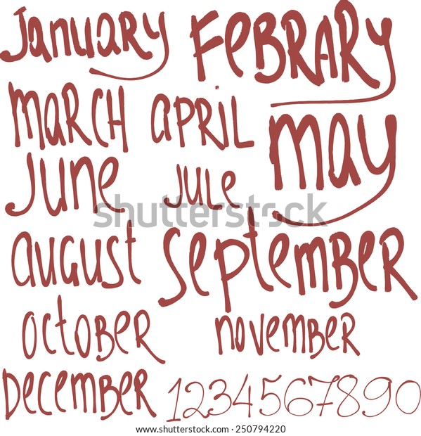 Months Year Numbers Set Hand Drawn Stock Vector (Royalty Free) 250794220